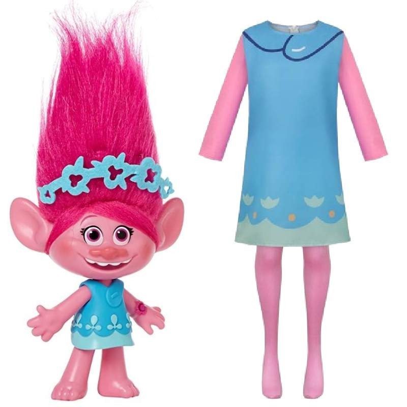 Trolls Lovely Poppy Costume Vneck Dress Unisex Performance Outfit ...