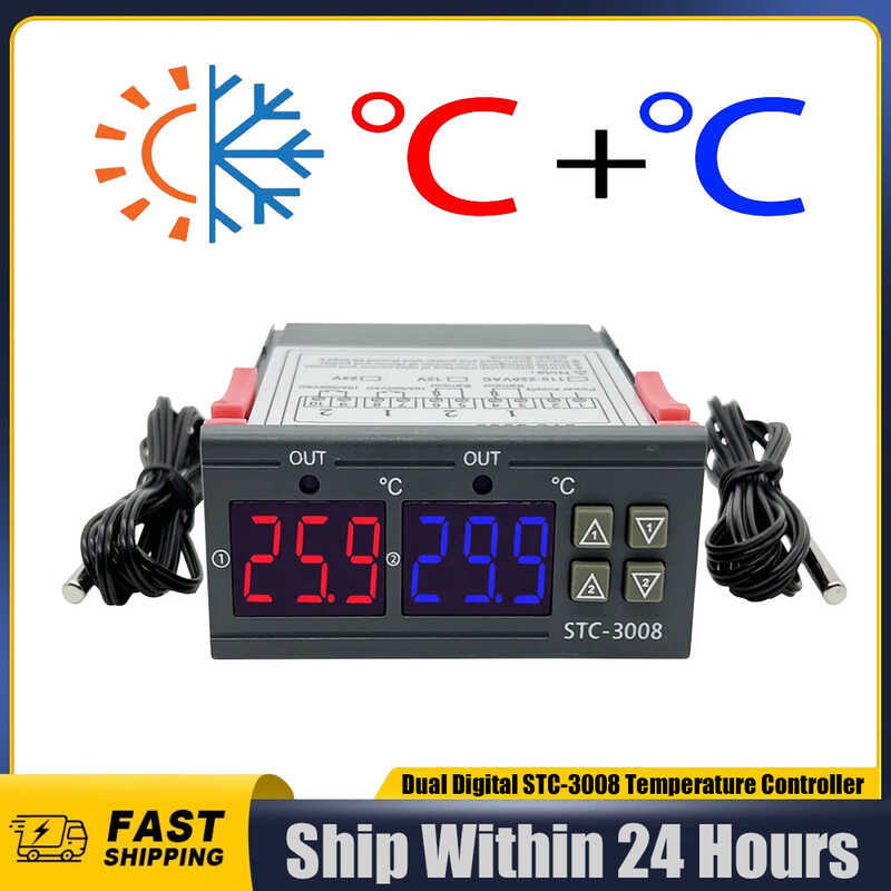 Stc-3008 Digital Temperature Controller, Dual Relay Output Thermostat ...