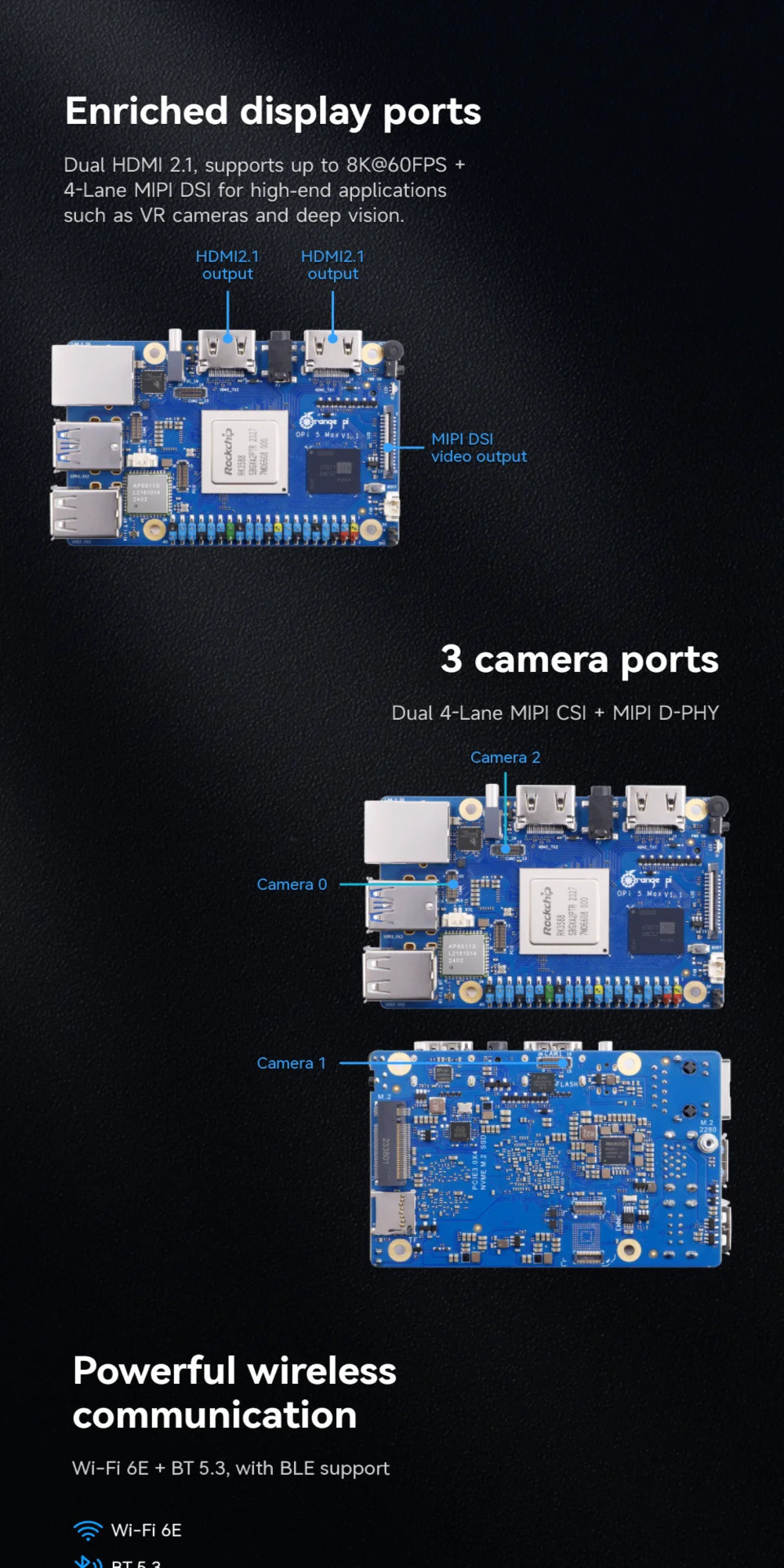 Orange Pi 5 Max 8GB RAM Single Board Computer LPDDR5 RK3588 Chip M.2 PCIE 2.5G LAN WiFi+BT OPi ...