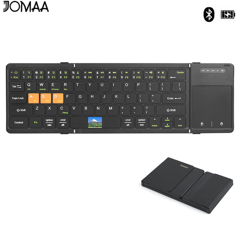 Jomaa Tri-Foldable Bluetooth Keyboard with Touchpad Left Right Keys Rechargable Wireless ...