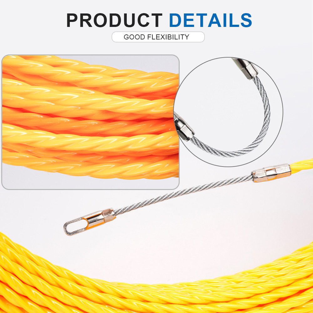 4mm 10m/20m/30m/50M yellow fiberglass cable puller fish shaped tape ...