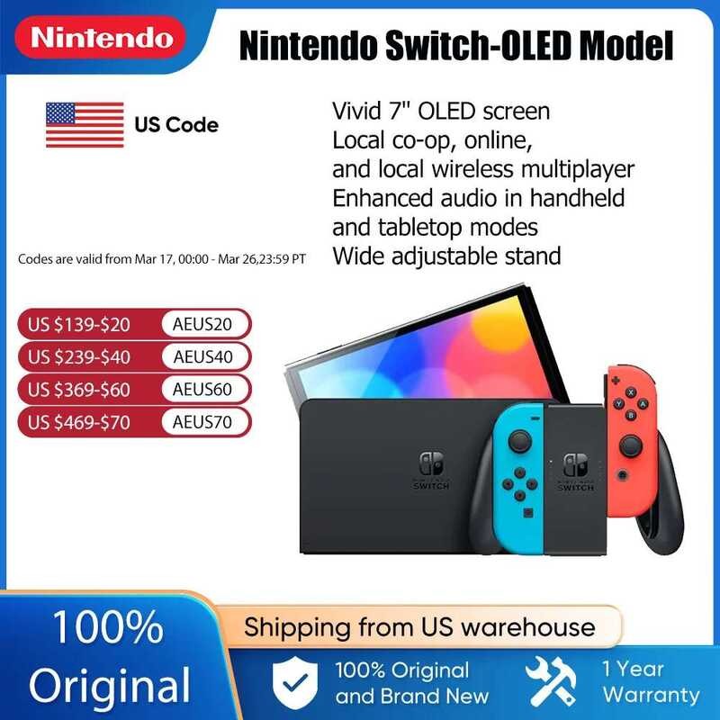 Nintendo Switch Model Video Game with White Joy-Con 7 Inch OLED Screen Adjustable Console TV 4 ...