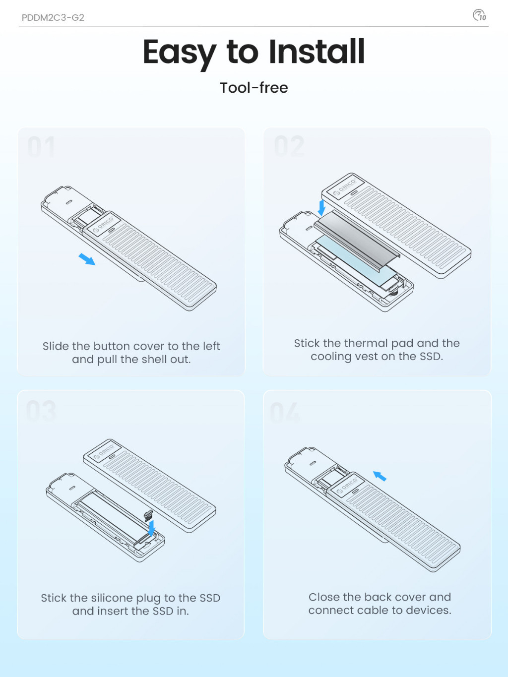 ORICO M.2 NVMe SSD Enclosure 10Gbps USB 3.2 Gen2 M2 SSD Enclosure Case ...
