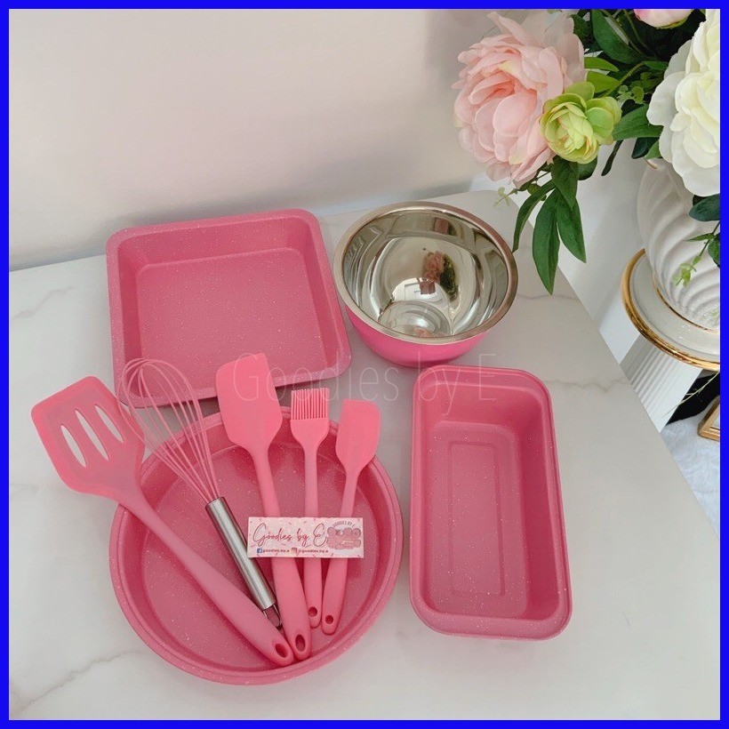 Pink Baking Pans and Tools - SET B - Square round pizza pie loaf pan ...