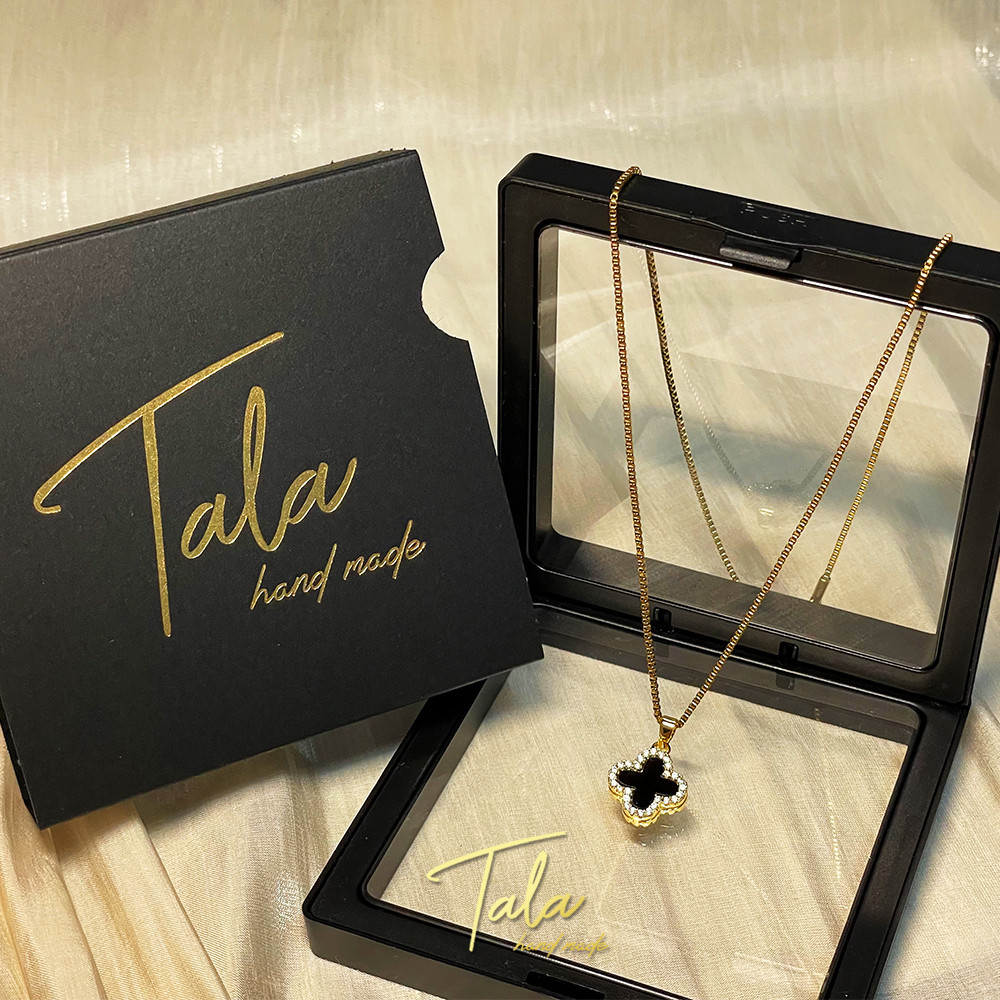 TALA hand made Necklace 18K Gold Four-Leaf Clover Pearl Double-Sided ...