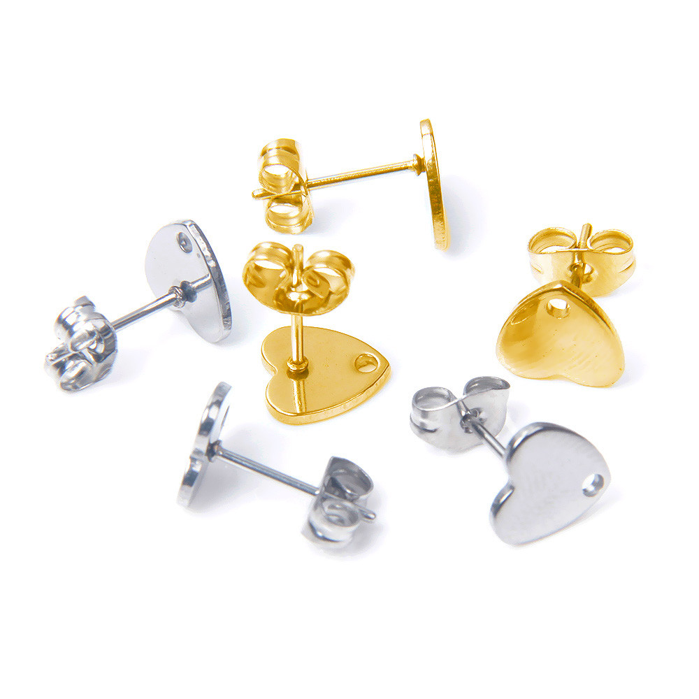 XHN30pcs Stainless Steel Gold Plated Heart Shape Earring Stud Posts And ...