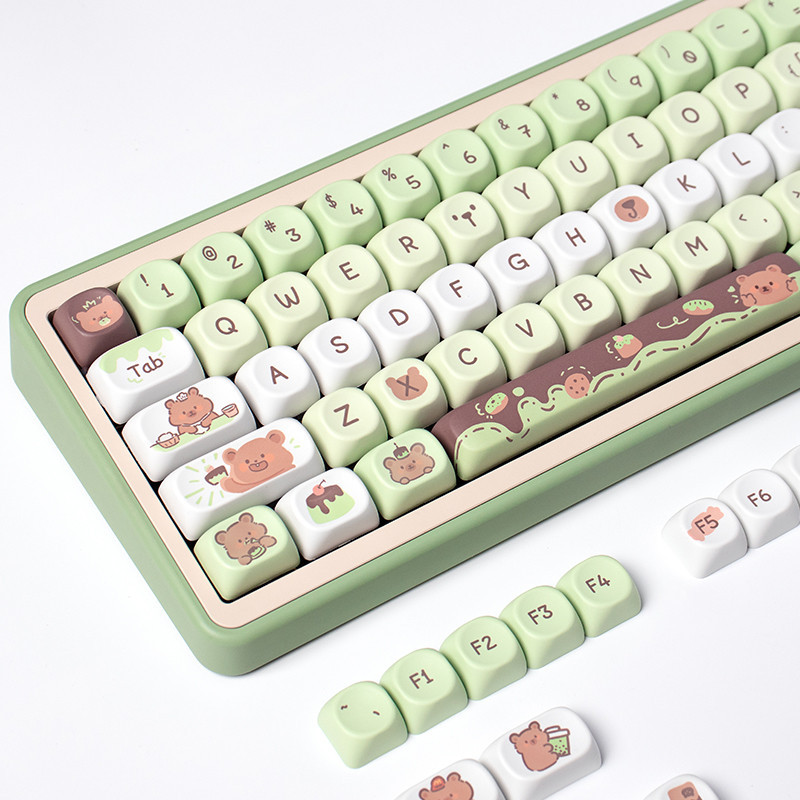 MOA 95 Keys Dessert Bear Green Cute keycap Round Girl keycaps set for ...