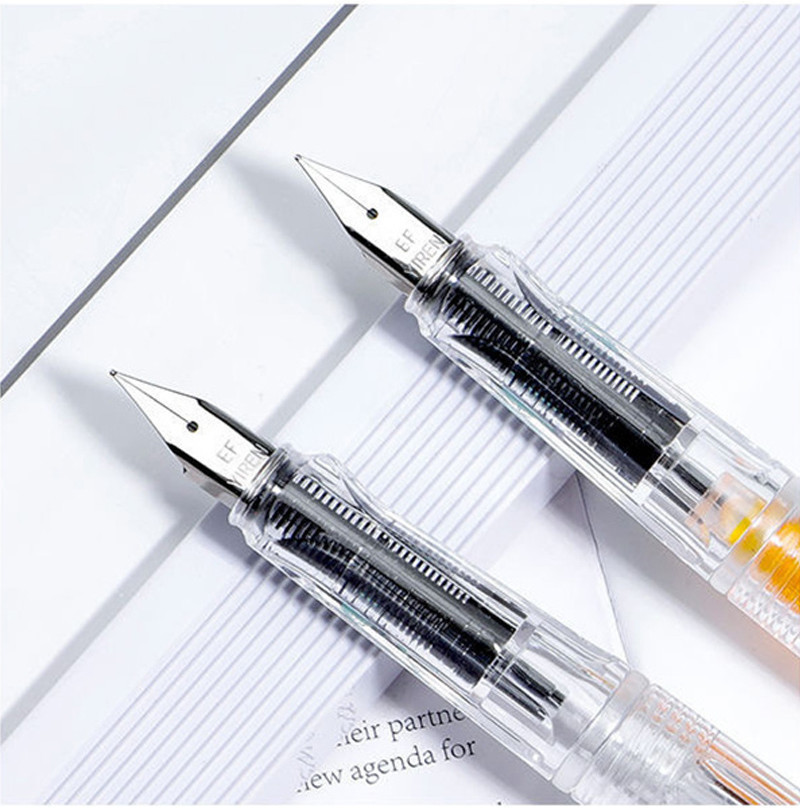 1 Fountain Pen +10 Refill Set 10 Color 0.5mm EF Nib Transparent ...