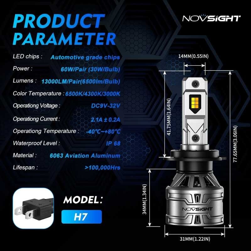 NOVSIGHT H7 H7 LED Headlights Car Led Head Light Lamp Bulb 60W 13000Lm ...