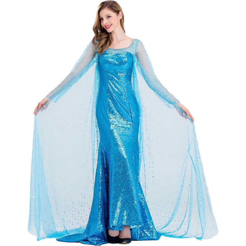 Halloween Costume Frozen Sequined Long Dress Elsa Elsa Anna Princess ...