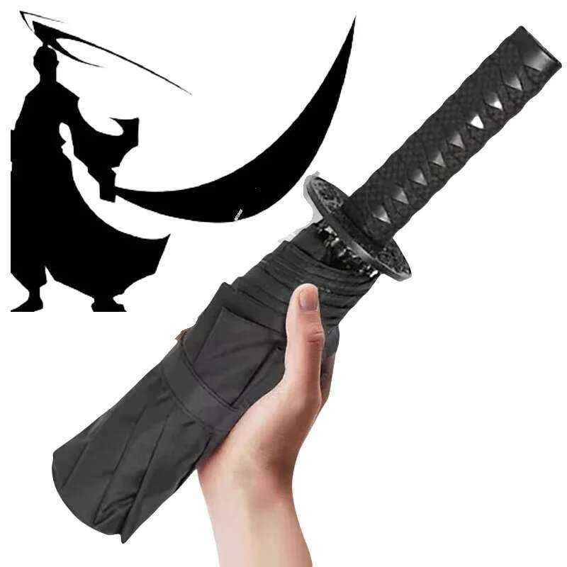 Samurai Swrod UV Block Windproof Black Japanese Katana Handle Ninja ...
