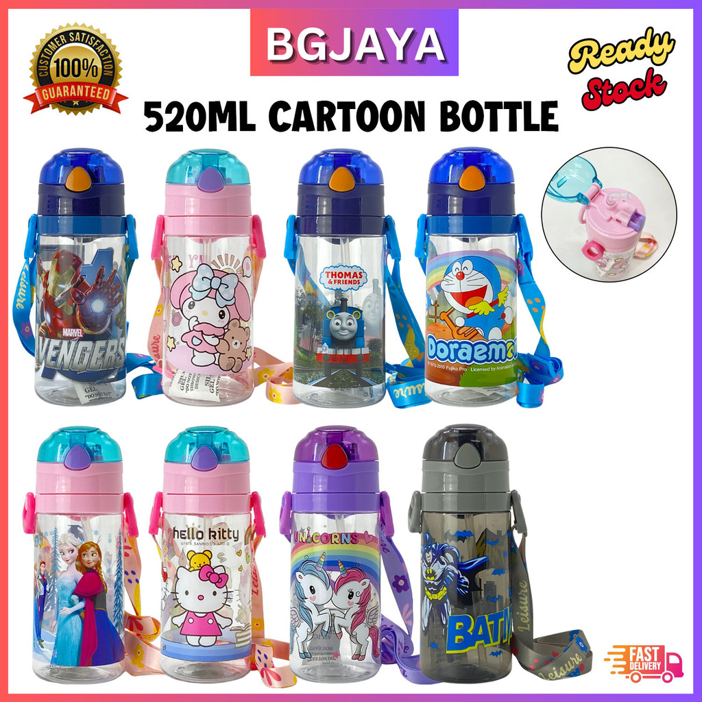 500ML Kids Cartoon Water Bottle Straw Drinking Bottle BPA Free Botol ...