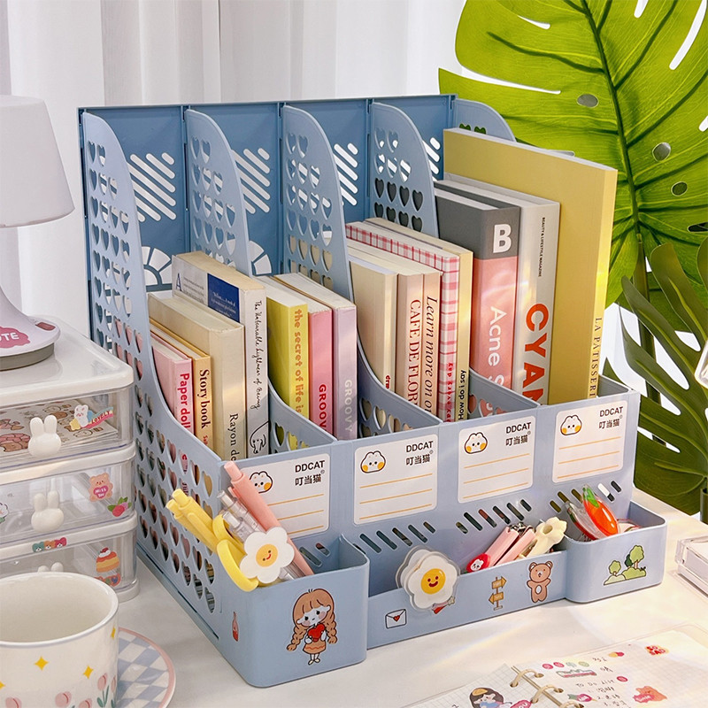 4 Column File Data Storage Rack Multi-functional Books Pencil Sundries ...