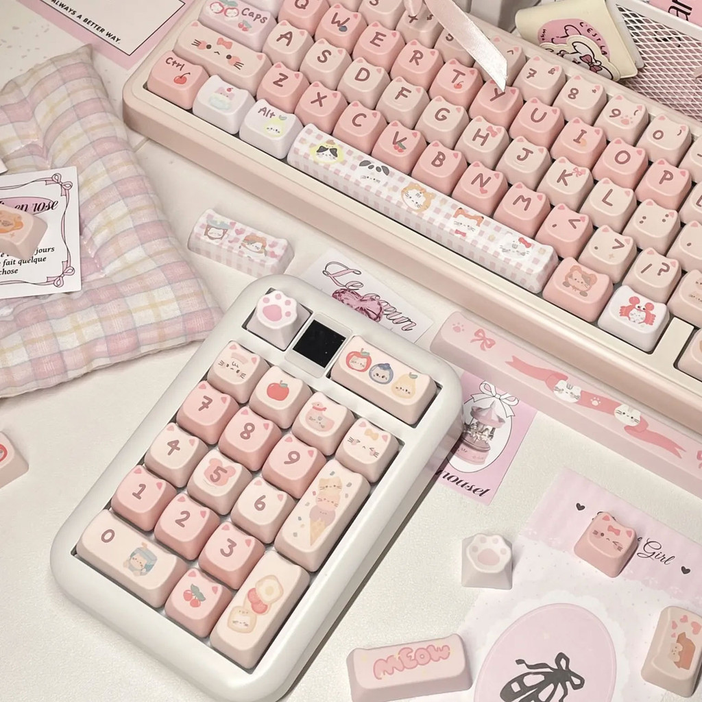 Cute Cat Shape Keycaps PBT Sublimation MOA Height 144 Keys Art Font ...