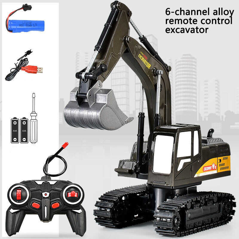 Excavator Remote Control Alloy Bucket Construction Vehicle Toy Truck RC ...