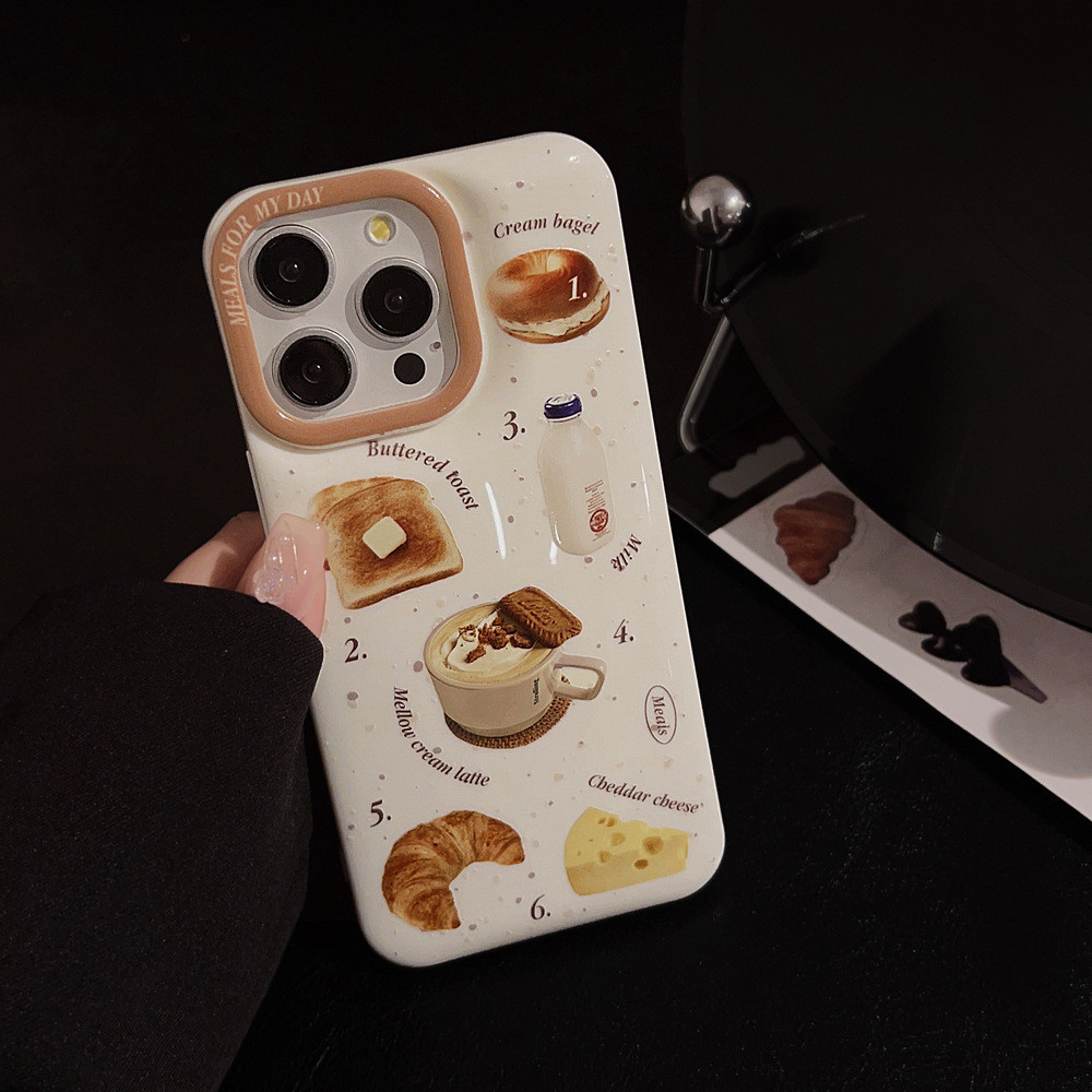 Bright white cute milk bread drop proof phone case tpu for apple iphone ...