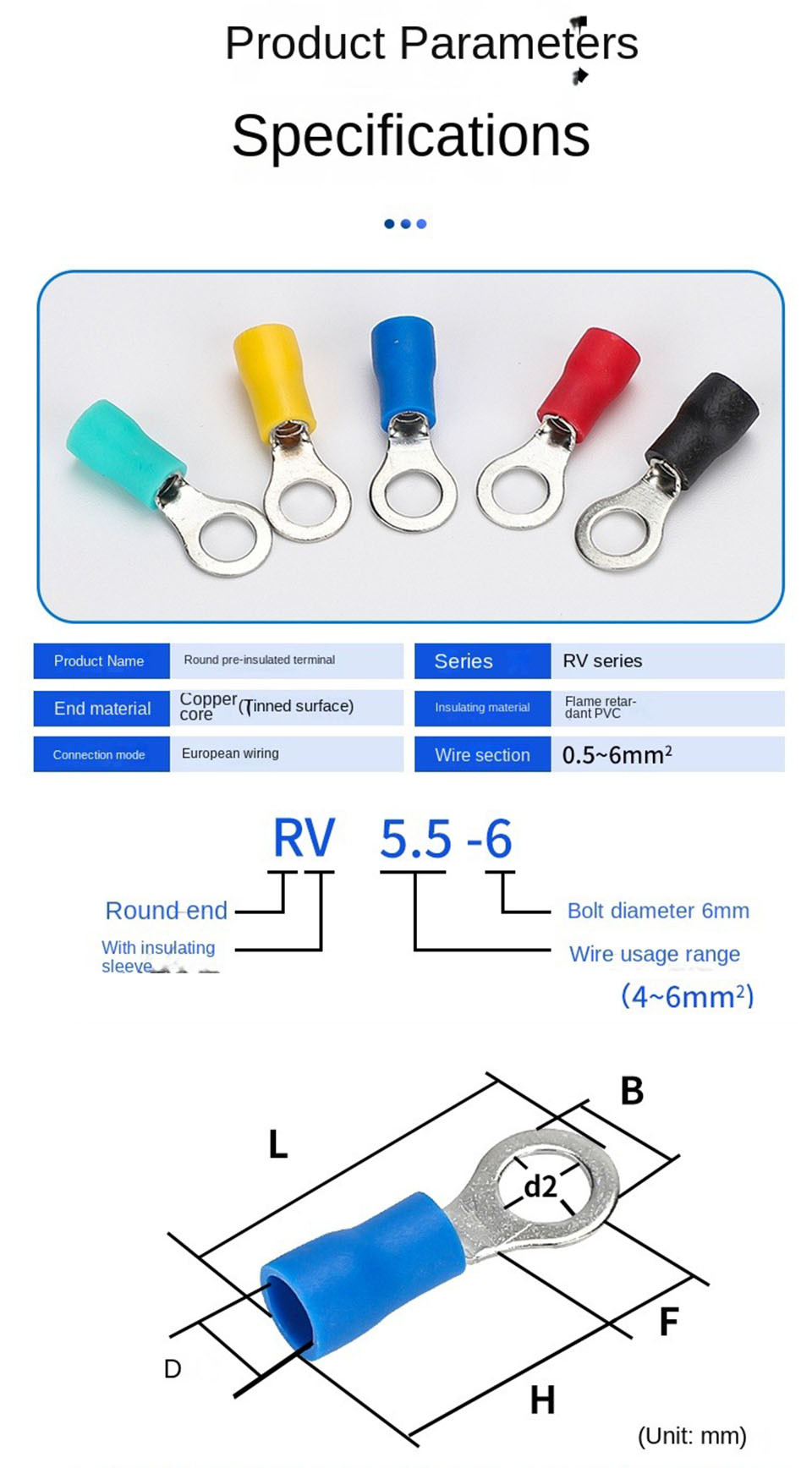 100Pcs Round Insulated Crimp Terminals RV1.25/2/3.5-4/6 Ring electrical ...