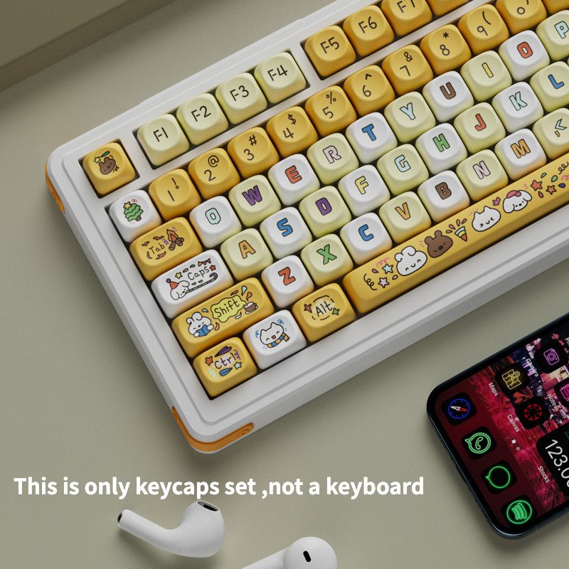 PBT Dye Sublimation Yellow and White Theme Cartoon Keycaps OQO MOA ...