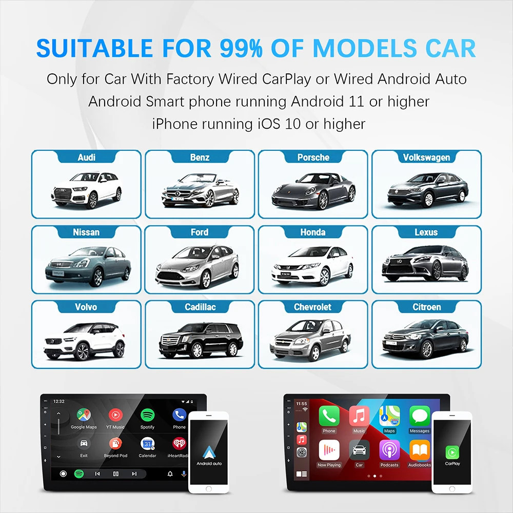 Mini Wired To Wireless 2 in 1 AI Box Carplay 5G Wif & Bluetooth 5.0 ...