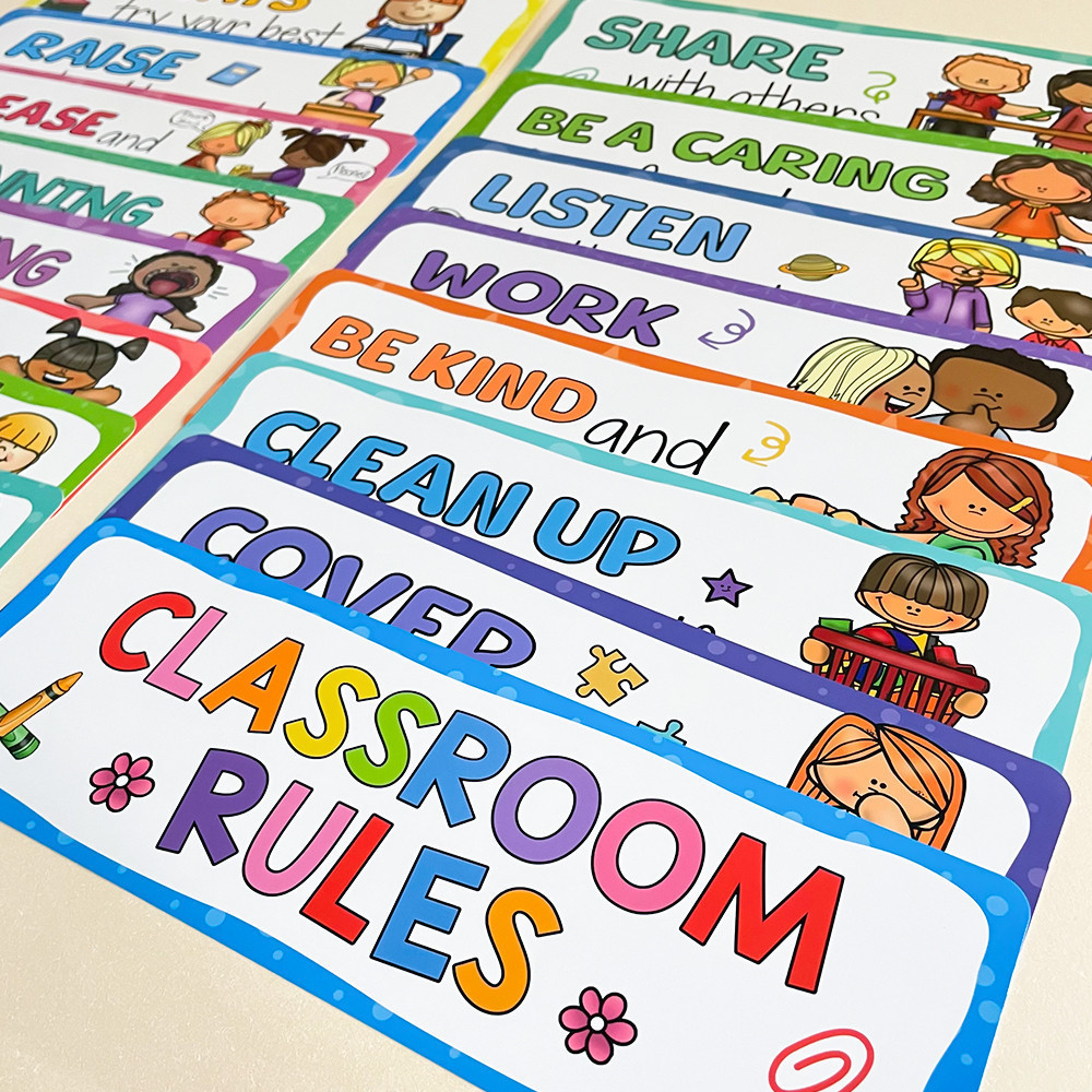 16Pcs Classroom Rules English Posters for Kids Children Kindergarten ...