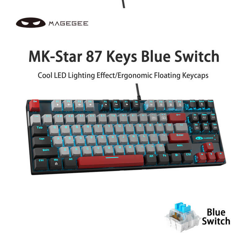 MageGee - star Mechanical Blue Red Switch Compact 87 Keys LED Backlight ...