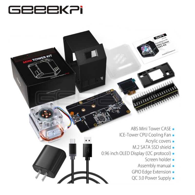 Geeekpi Mini NAS Kit With Ice Tower 0.96 Display Screen For Raspberry ...