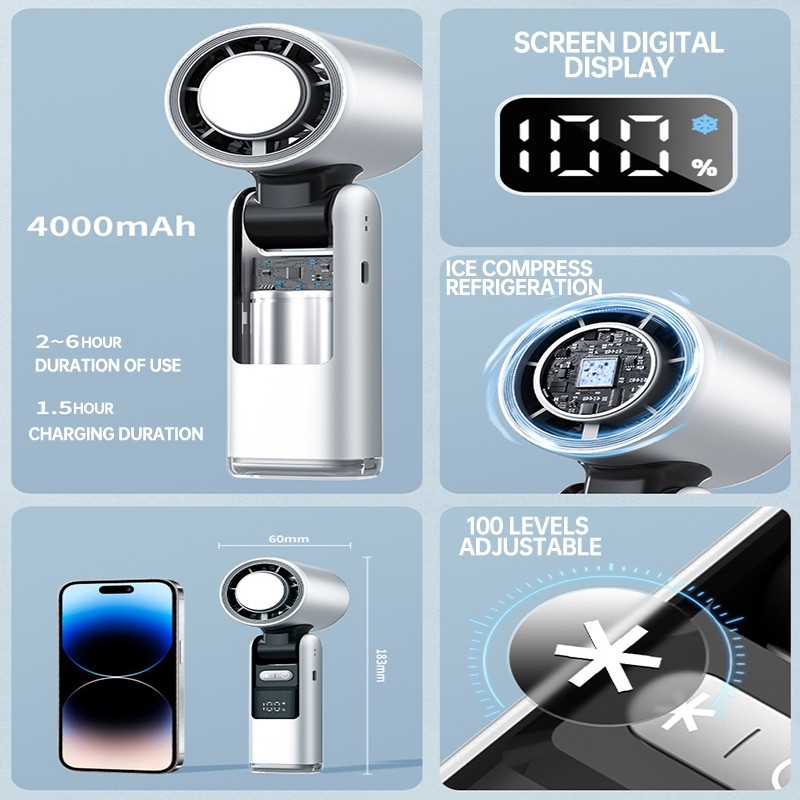 New Refrigeration 100 Levels Handheld Fan Tec Intelligent Cooling LED ...