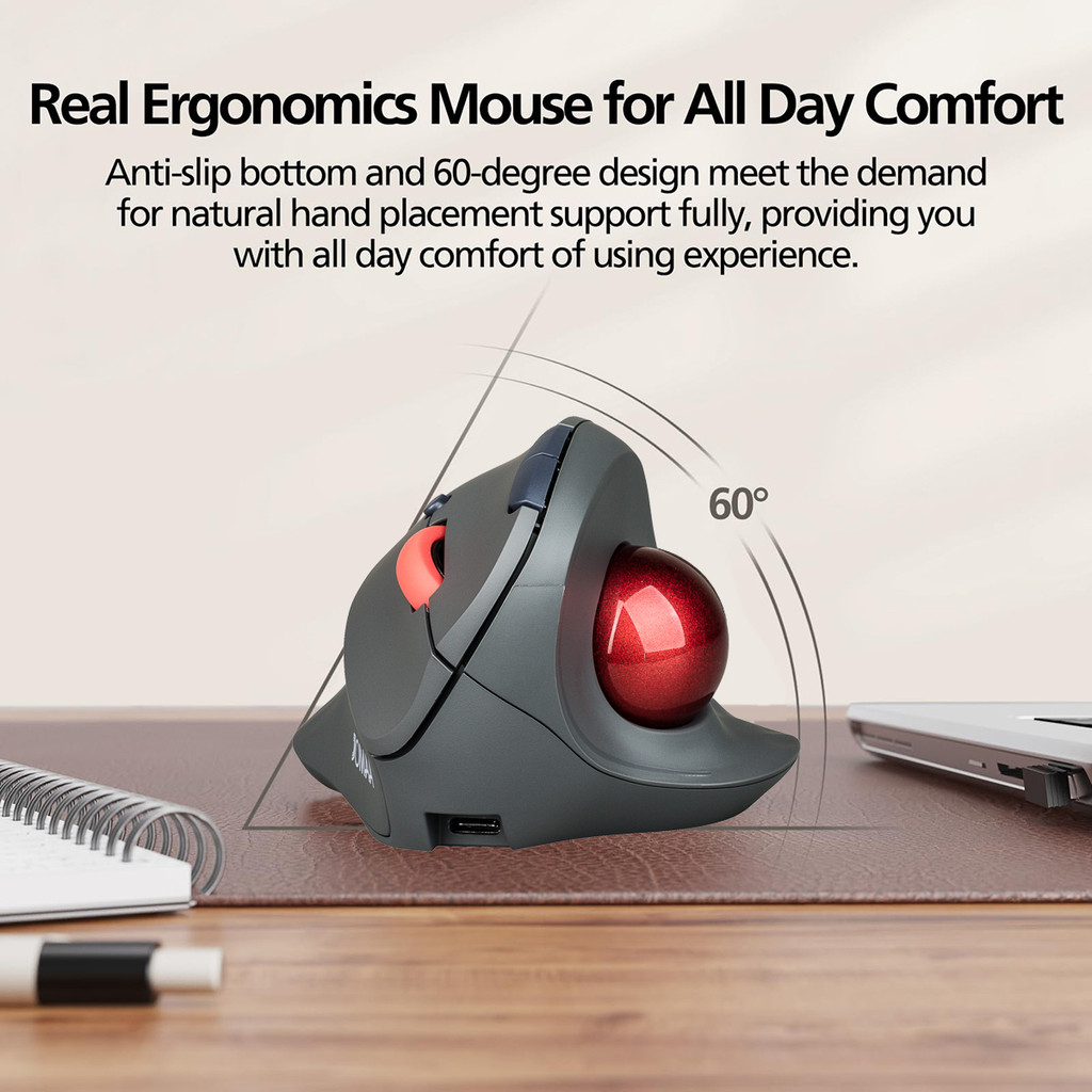 JOMAA Ergonomic Trackball Mouse Rechargeable Bluetooth +2.4G Wireless ...