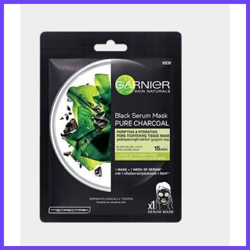 Gar 'nier Black Serum Mask PURE CHARCOAL | Shopee Philippines