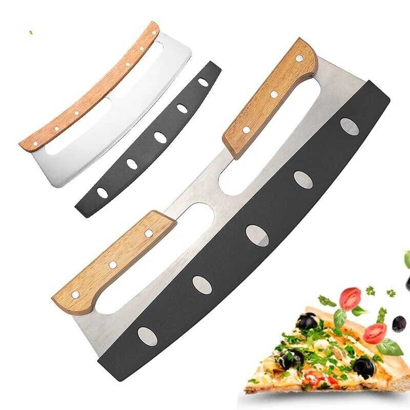 Pizza Cutter Stainless Steel Pizza Slicer Wheels Wooden Handles Rocker ...