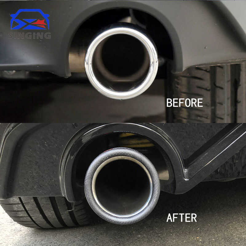 Parts SINGING Auto Universal Exhaust Pipe Tip Tail Throat Carbon Fiber ...