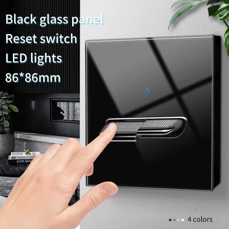 Tempered Black Glass Wall Switch Panel Led European 16a Socket Retro ...