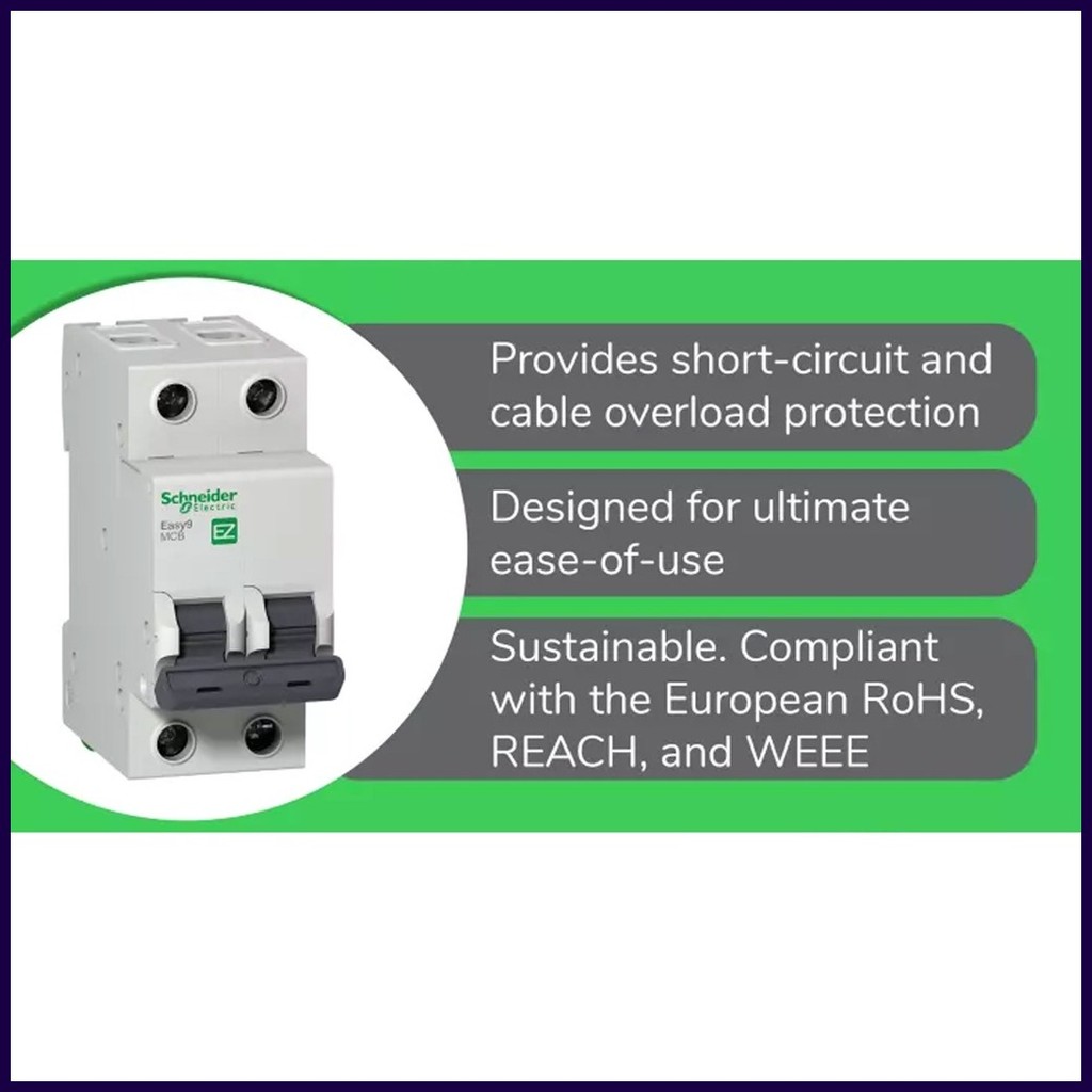 ♨ Schneider Easy9 IEC 2P 63A C DIN-Rail Type Miniature Circuit Breaker 230V 6kAIC (EZ9F56263 ...