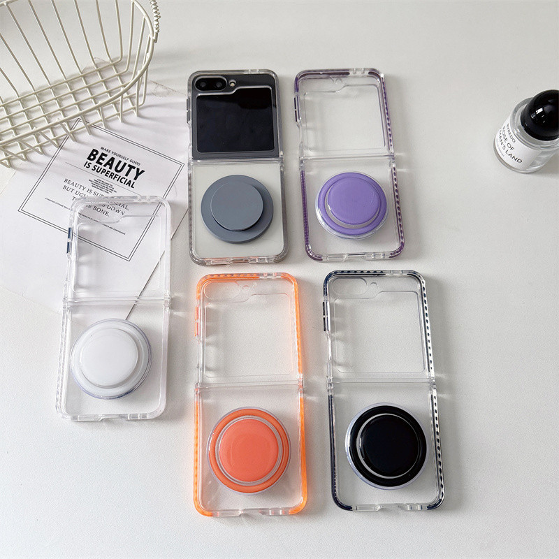 2 in 1 Transparent Double Color Magnetic Barcket Phone Case For Samsung ...