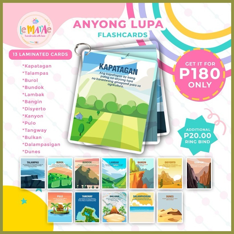 ANYONG TUBIG ANYONG LUPA Laminated Educational Flashcards Tagalog Flash Cards Filipino Land ...