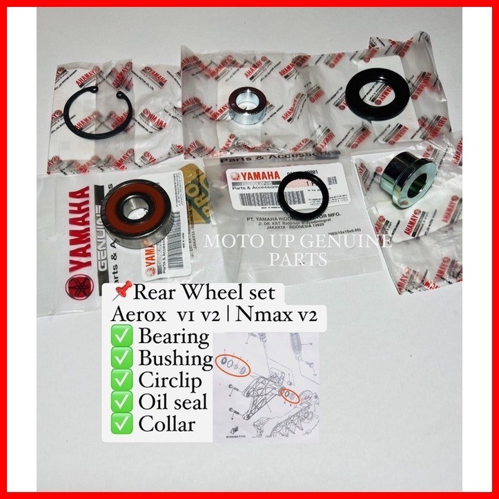 ⭐ ☽ Rear Wheel set oil seal collar bushing bearing circlip Aerox v1 v2 Yamaha Genuine | Shopee ...