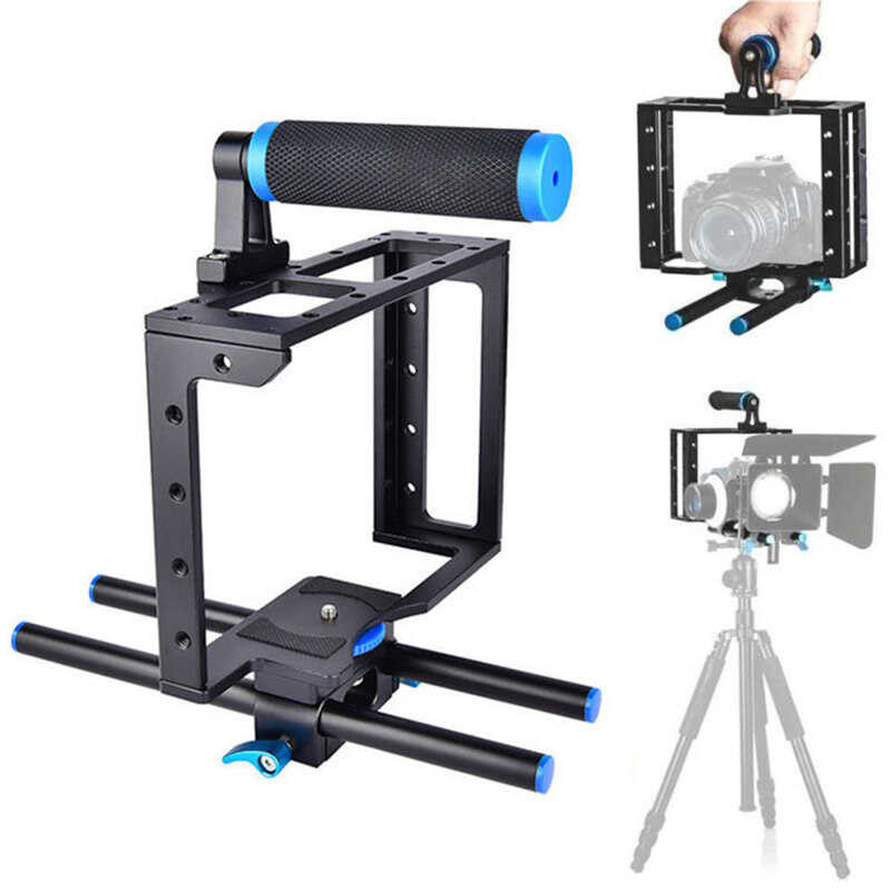 Camera Universal DSLR Aluminum Cage W/15Mm Rod Rig Top Handle Kit Para ...