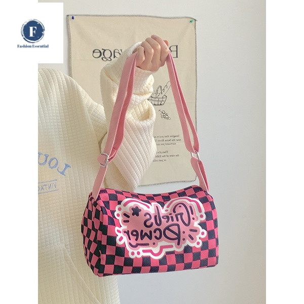 2023 New Style Graffiti Checkerboard Shoulder Bag Messenger Bag Student ...