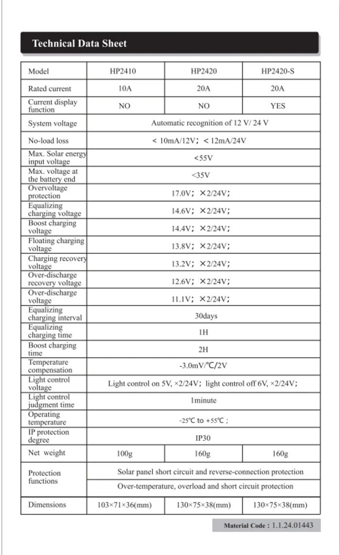 SRNE SR-HP2420 SR-HP2410 12V/24V 10A 20A PWM Solar Charge Controller IP30 HP2420 | Shopee ...