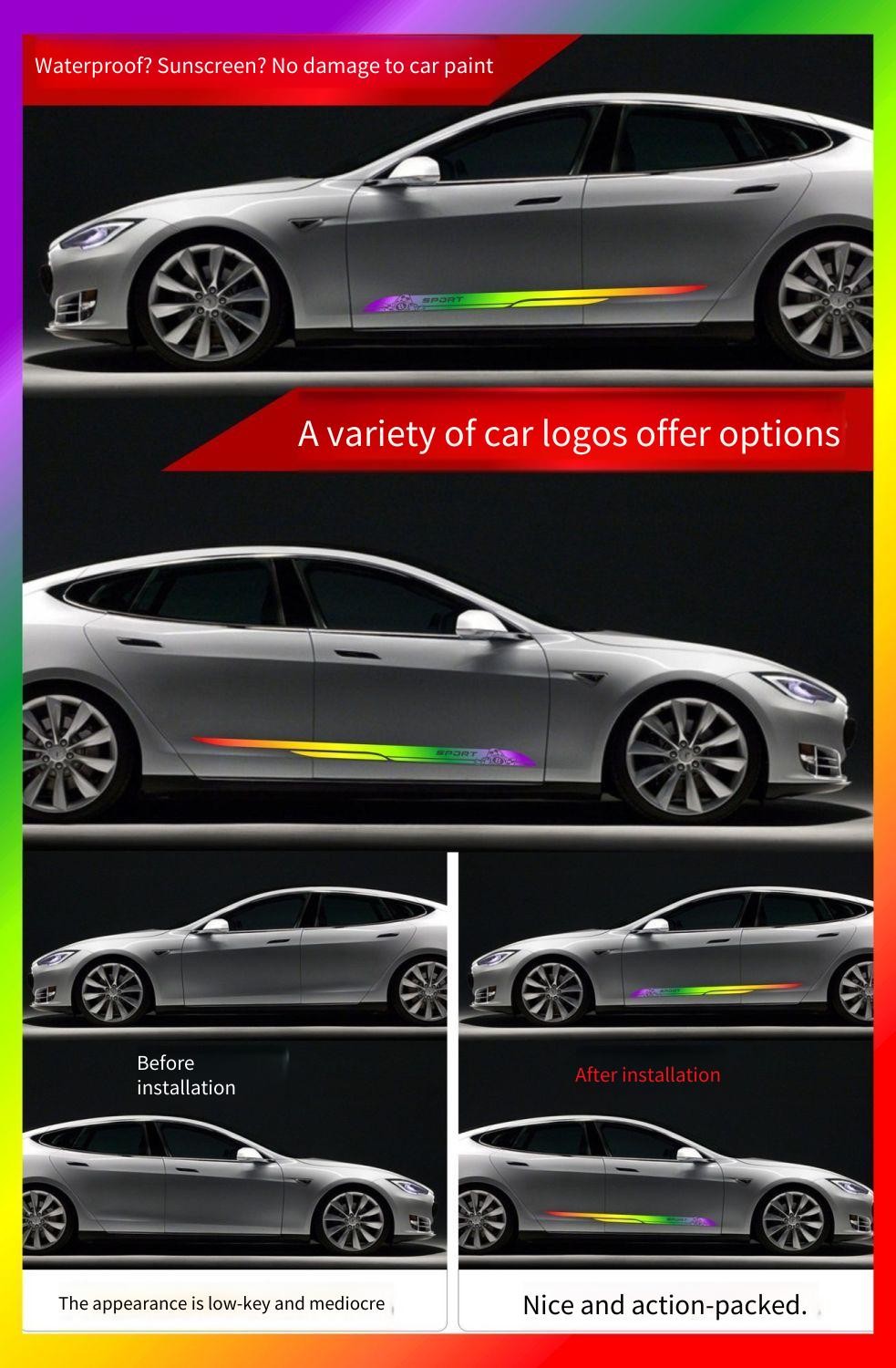 2pcs Strong reflective sport colorful laser car stickers side door ...