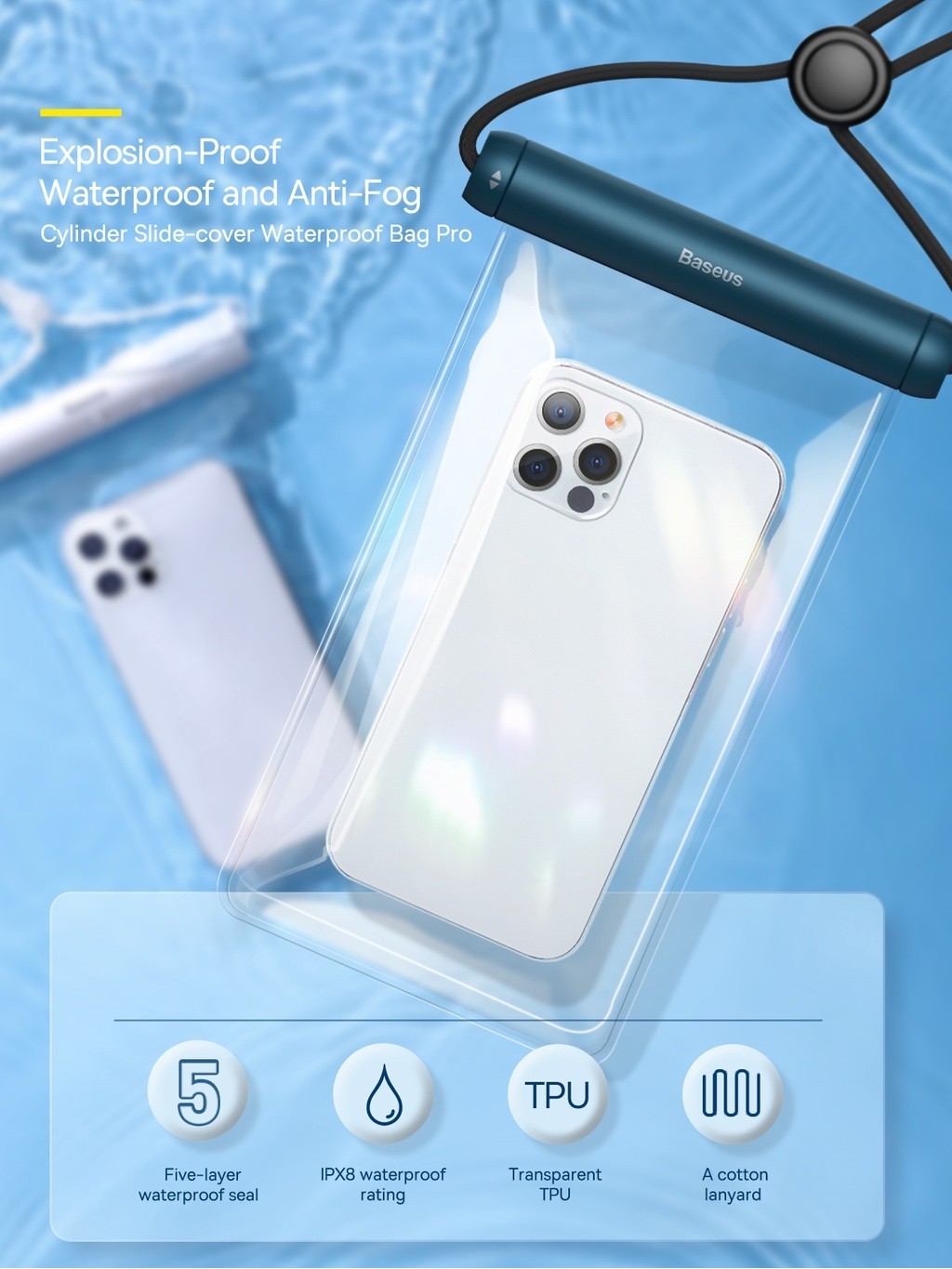 Baseus Slide-Cover Waterproof Bag For Up To 7.2 Inch Waterproof Phone ...