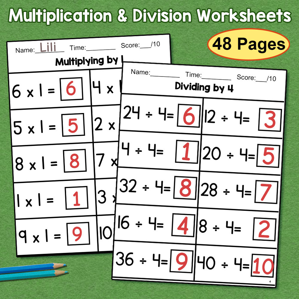 Multiplication & Division Worksheets for Kids - 24 Pages Math Practice ...