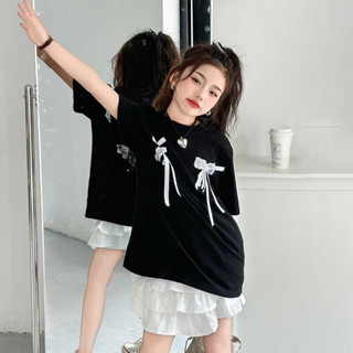 Mga batang babae may manggas na damit 2024 Korean lace bow fashionable ...