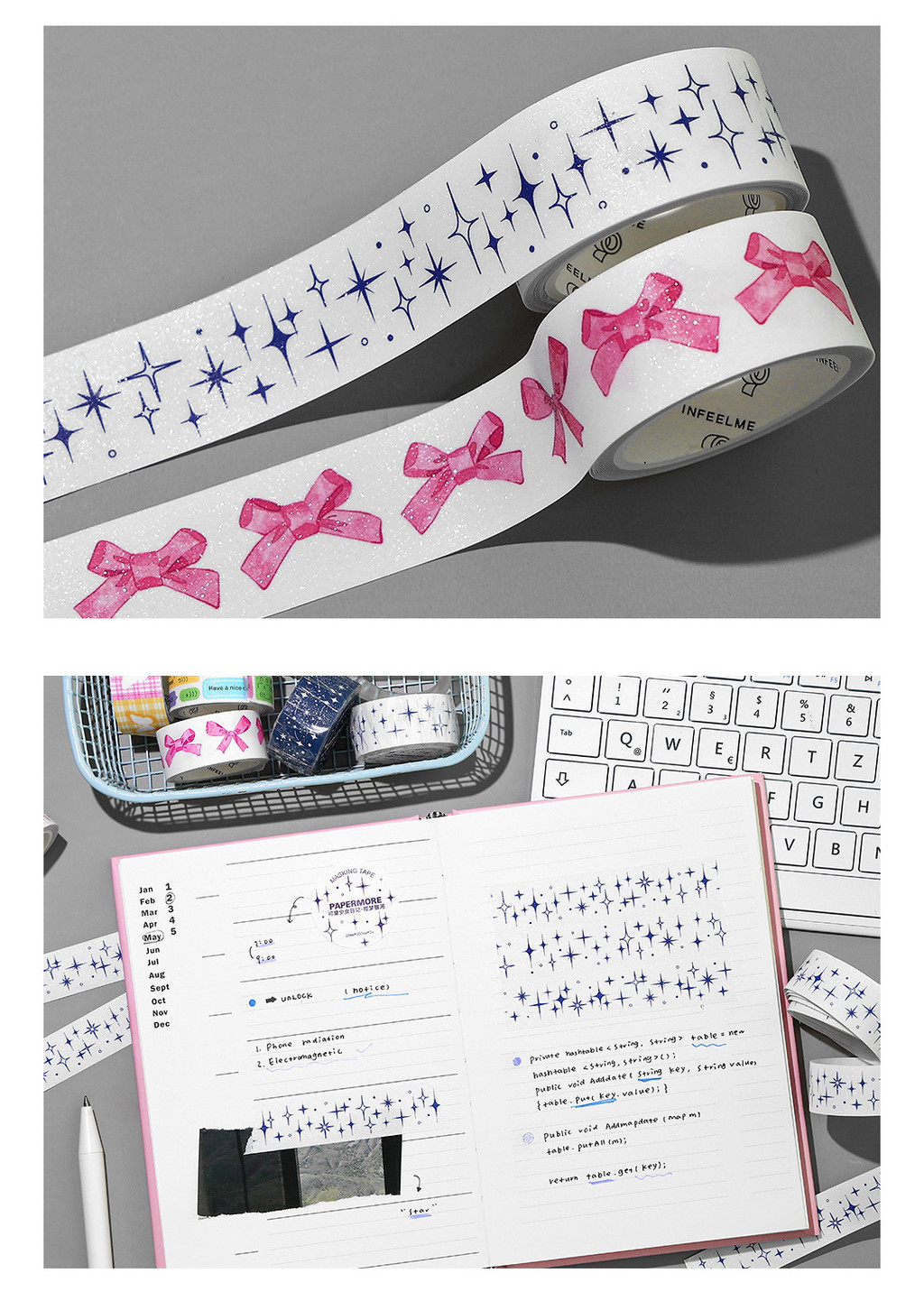 DIY Glitter Washi Tape Set Colored Masking Tape Cute Symbol Butterfly ...