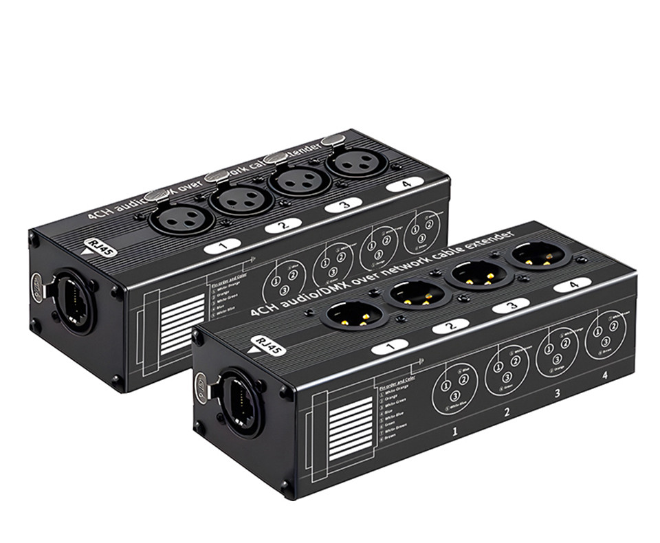 RJ45 to 4 Channel XLR/DMX Audio RJ45 Cat5/Cat6 Ethernet Extender XLR ...