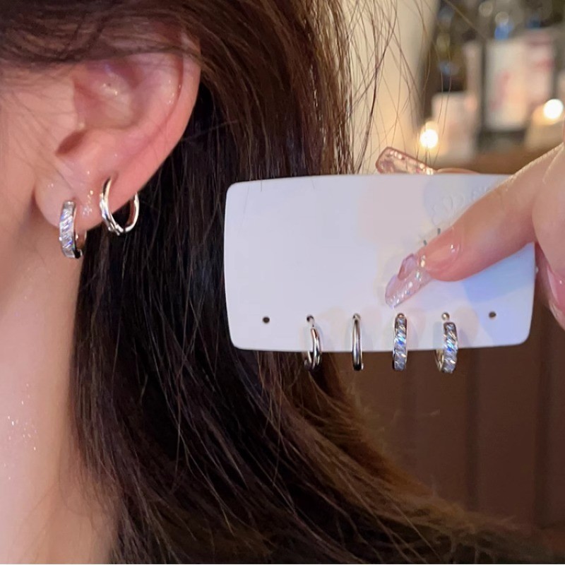 PAPAOZHU 4PCs Elegant S925 Silver Rhinestone Hoop Earrings Set for Women Girls Hypoallergenic ...