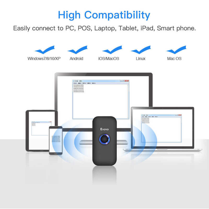 Mini 2.4G Eyoyo Wireless 1D 2D Barcode Scanner 3In1 Via Bluetooth USB ...