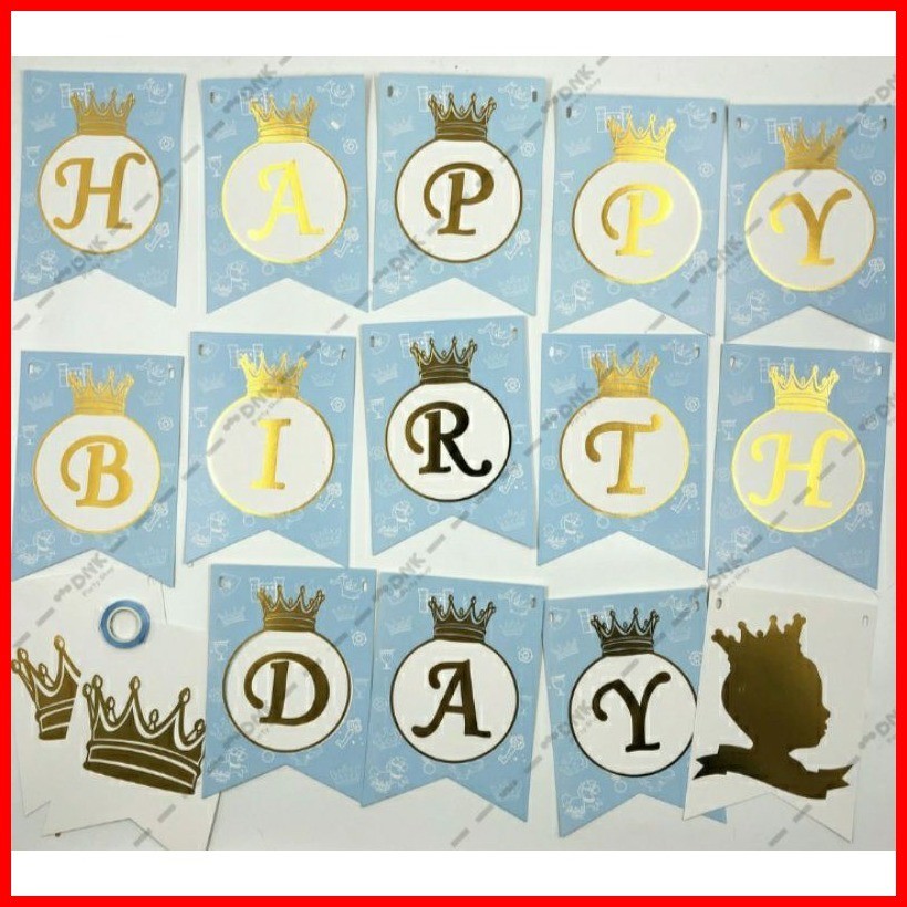 ⭐ Cutout Flag Hanging Banner Royal Prince Princess Crown Happy Birthday ...