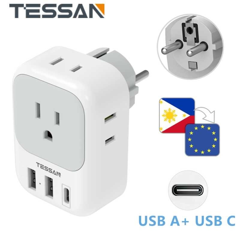 E F Type Adapter, TESSAN Germany France Power Adapter Na May 3 Ports(1 ...