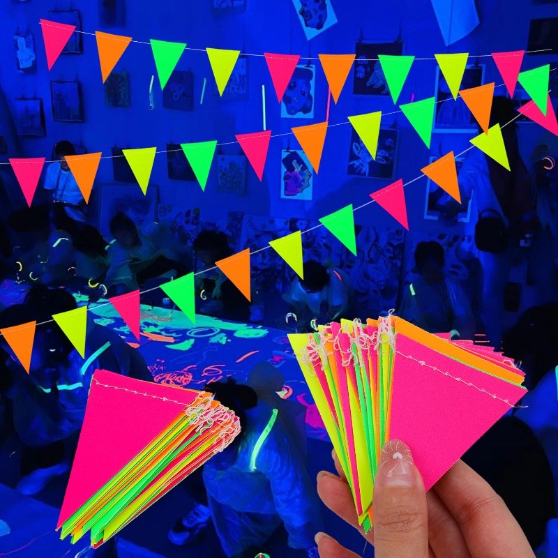 4M Neon Paper Pennant Banner - Mini Fluorescent Triangle Flag - Glow ...